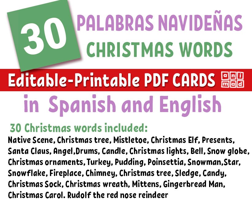 CHRISTMAS Printable Flashcards in Spanish & English for Kids ...