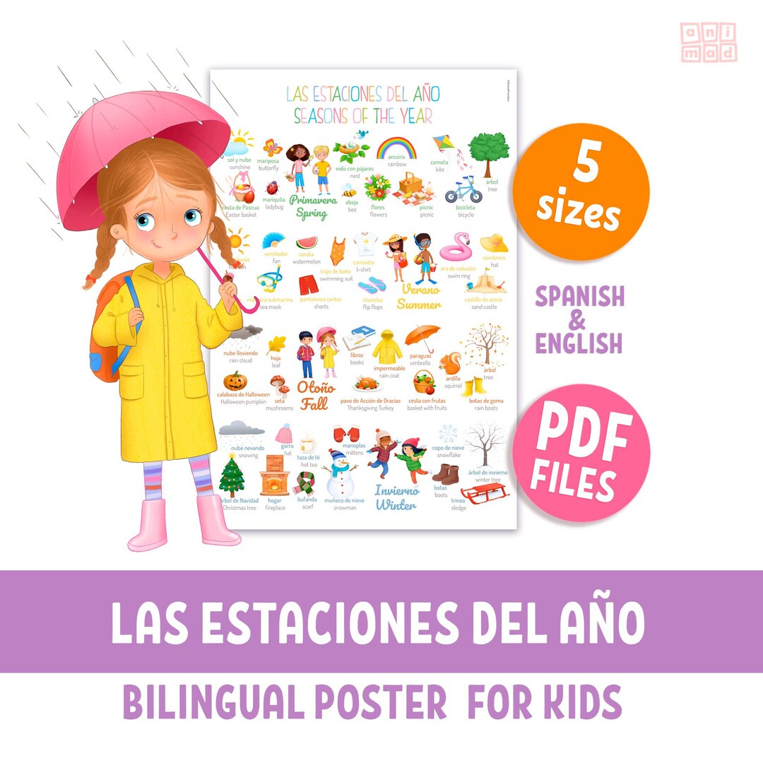 Seasons of the Year Bilingual Poster for Kids, Spanish English ...