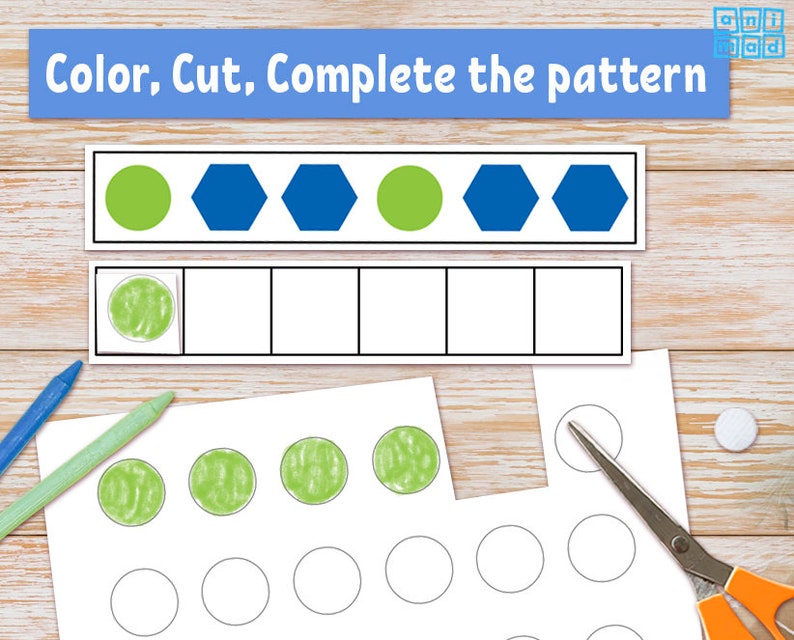 Shapes PATTERNS Strips for Preschool and Kindergarten Kids, Printable ...