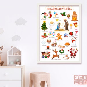 Christmas Vocabulary Poster for Kids in Spanish, Classroom & Homeschool ...