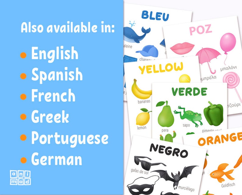 COLORS Printable Posters for Preschool Kids in HEBREW, Set of 12 ...
