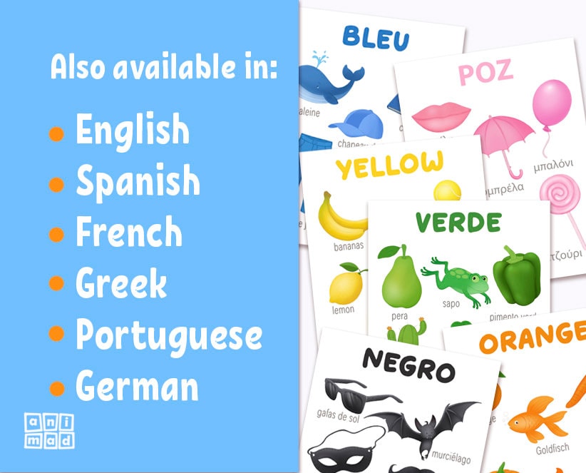 COLORS Printable Posters for Preschool Kids in HEBREW, Set of 12 ...