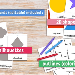 2d SHAPES Printable Flashcards for Preschool Kids, 3 Part Montessori ...