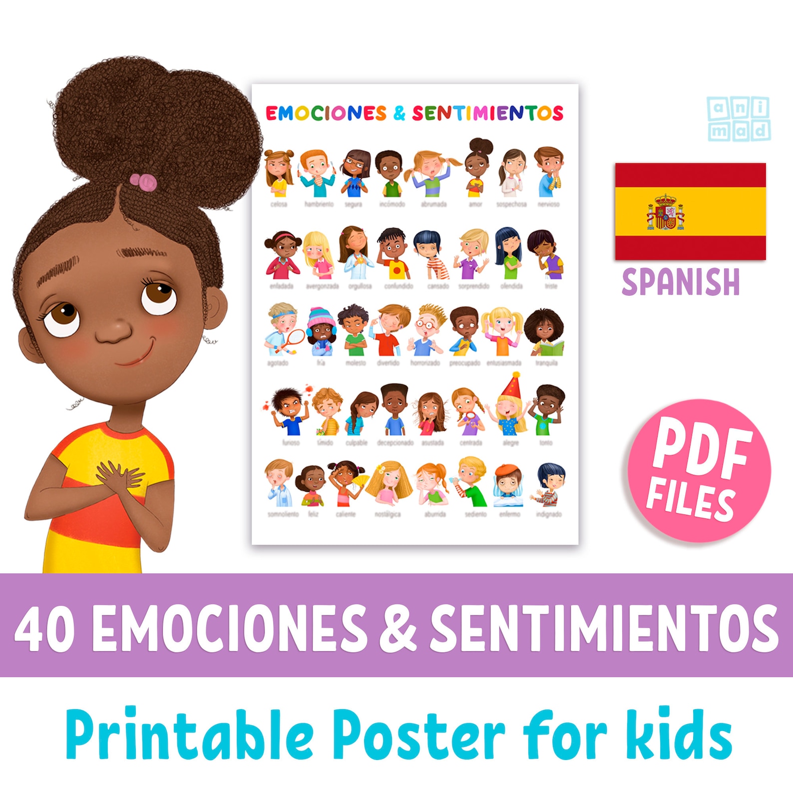 EMOCIONES Y SENTIMIENTOS Póster imprimible para niños en ESPAÑOL ...