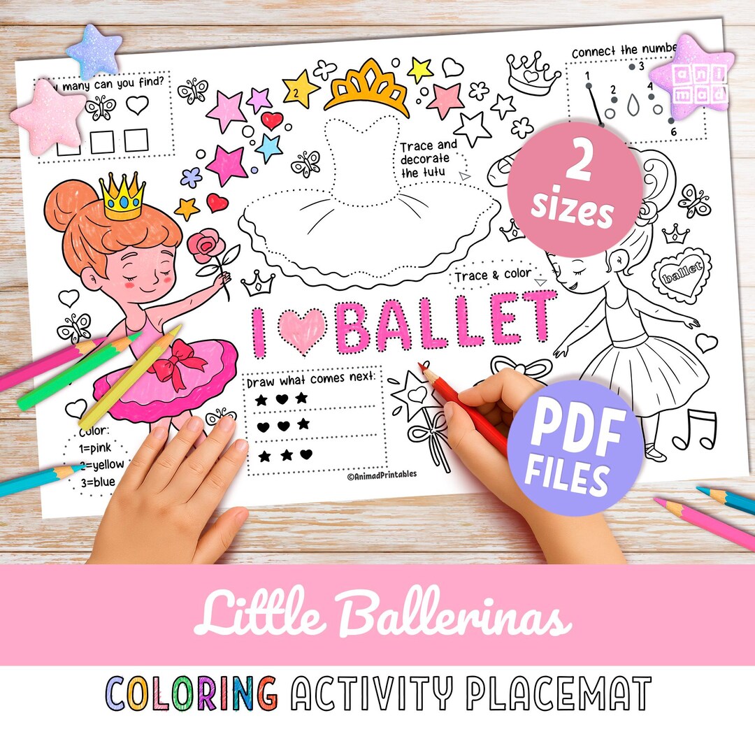 Ballerina Activity Placemat for Kids: Ballet Printable Coloring Page ...