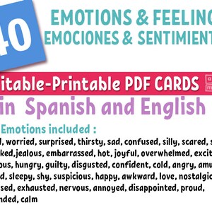 EMOTIONS and FEELINGS Printable Flashcards in Spanish & English for ...