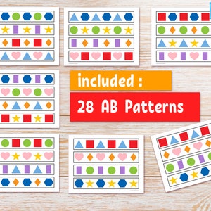 Shapes PATTERNS Strips for Preschool and Kindergarten Kids, Printable ...