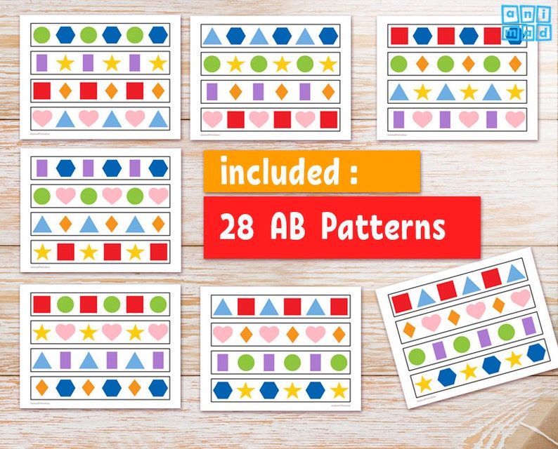 Shapes PATTERNS Strips for Preschool and Kindergarten Kids, Printable ...