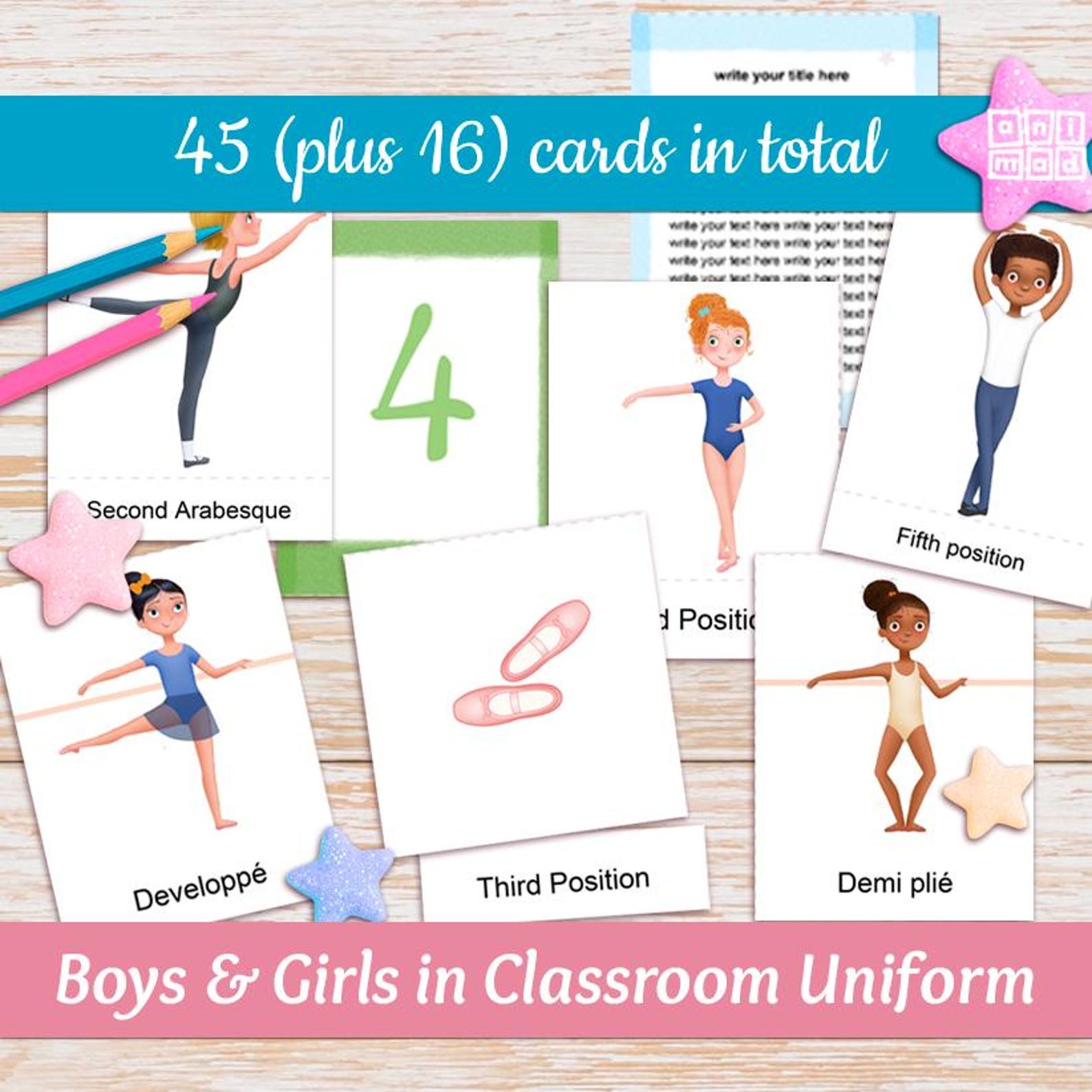 BALLET Poses Boys & Girls Printable Flashcards for Kids, 45 Montessori ...