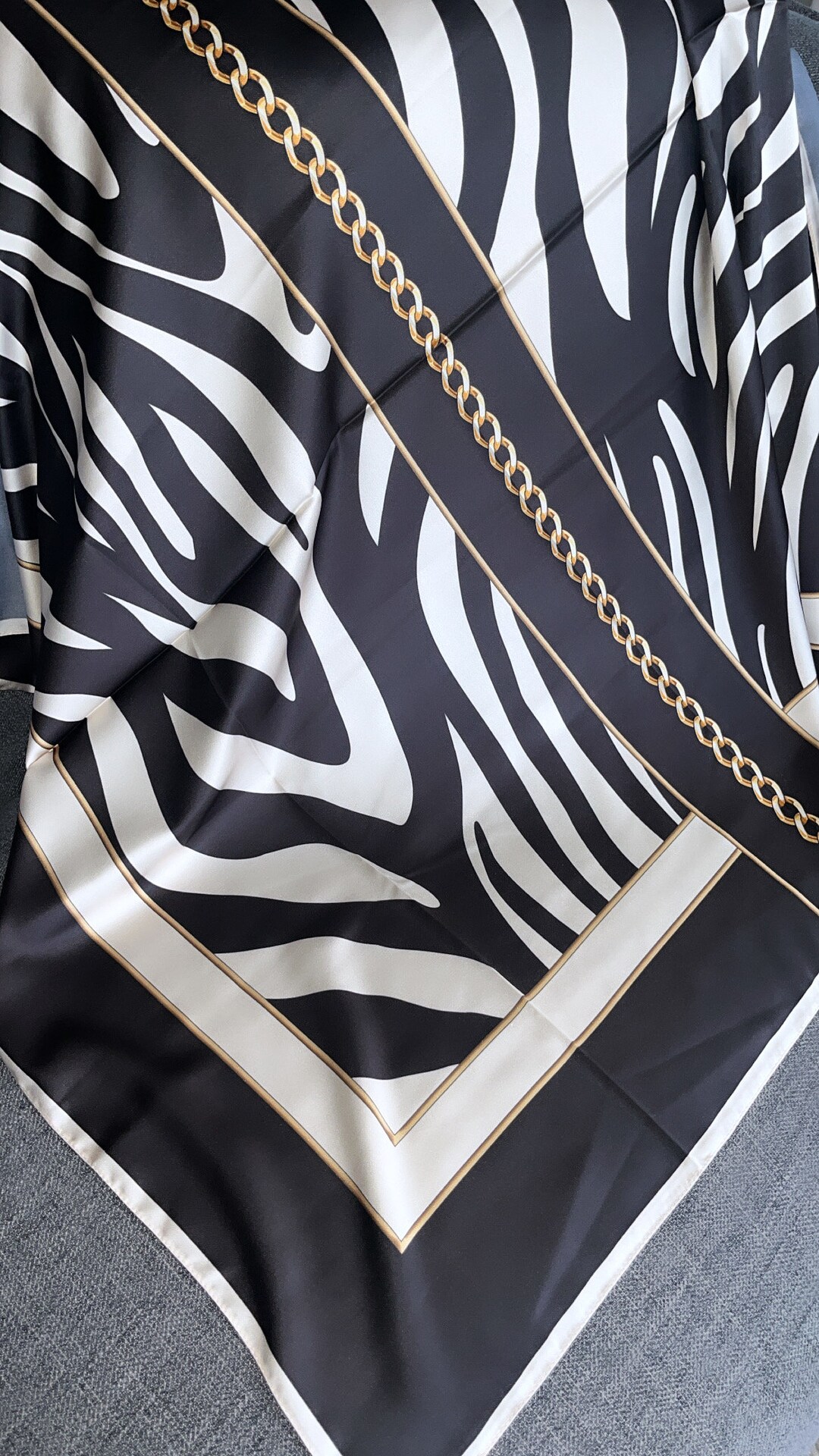 Zebra Print Satin Silk Scarf Gold Chain. - Etsy