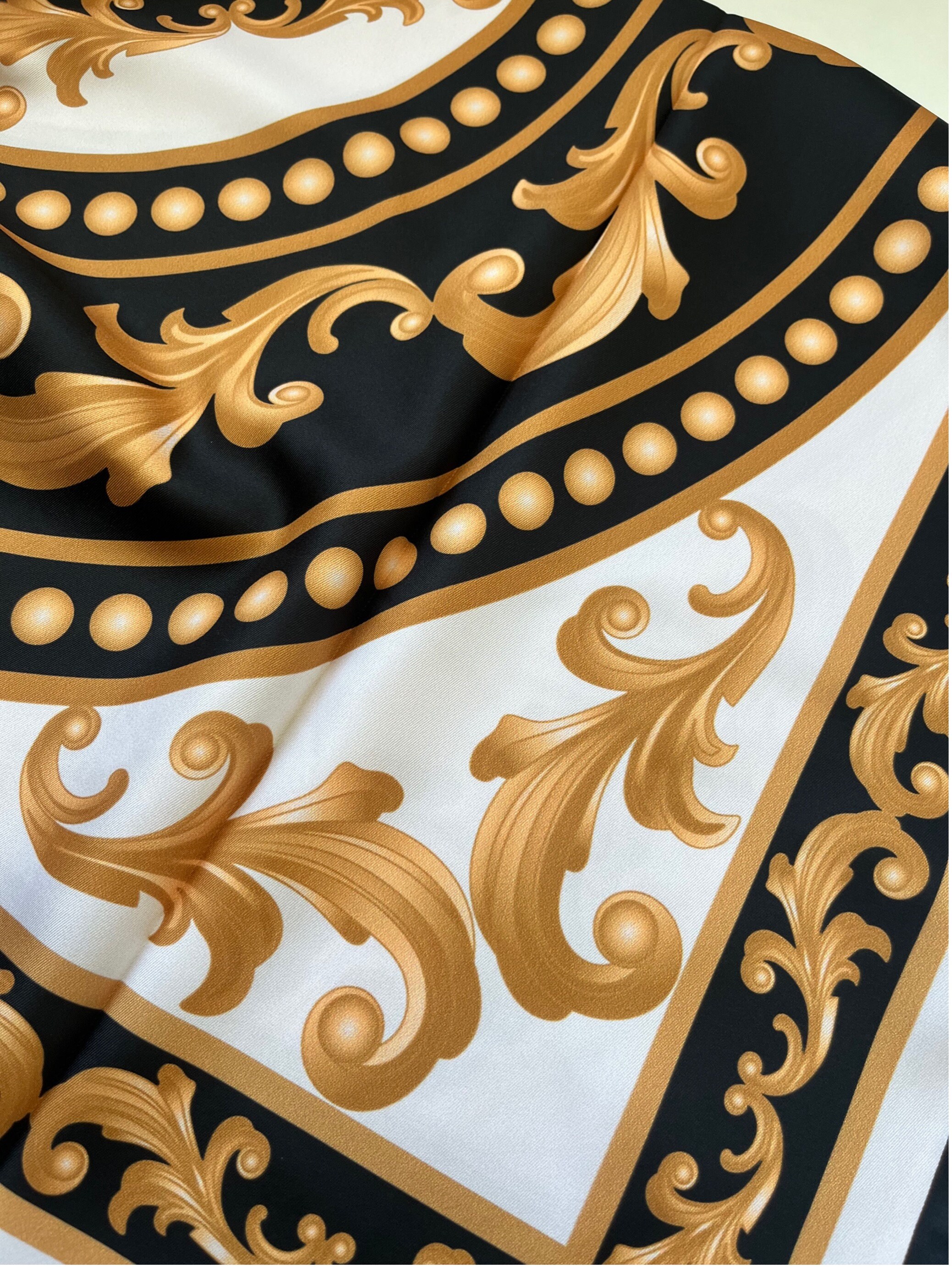 Beautiful Chique Gold and White Print Style Silk Satin Scarfstyle Silk ...