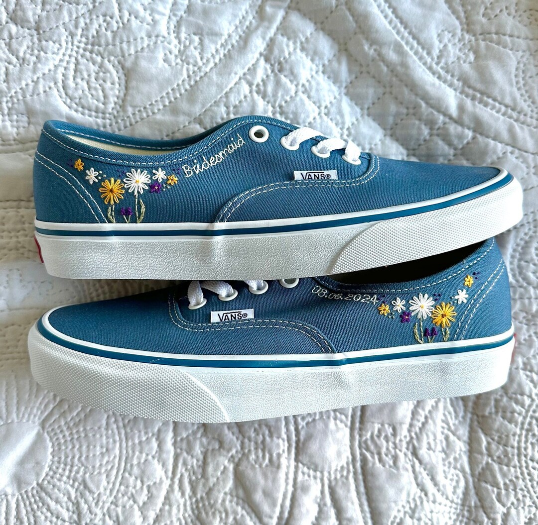 Sunflower & Daisy Blue Vans Authentic Trainers | Hand Embroidered - Etsy