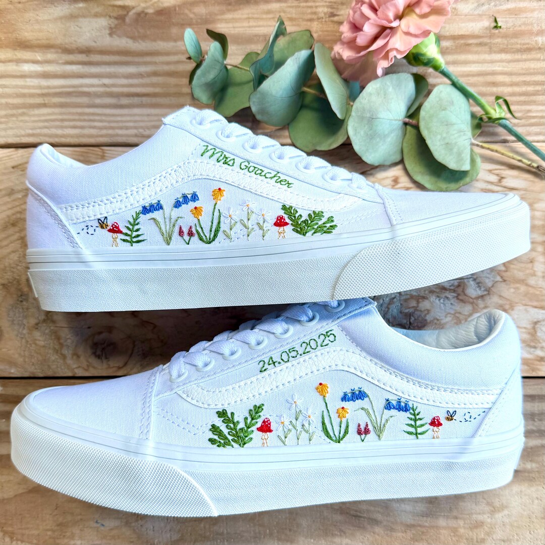 Woodland Wildflower Old Skool Vans | Hand Embroidered - Etsy