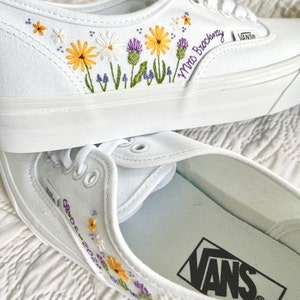 Thistle, Sunflower & Daisy Vans Authentic Trainers | Hand Embroidered ...