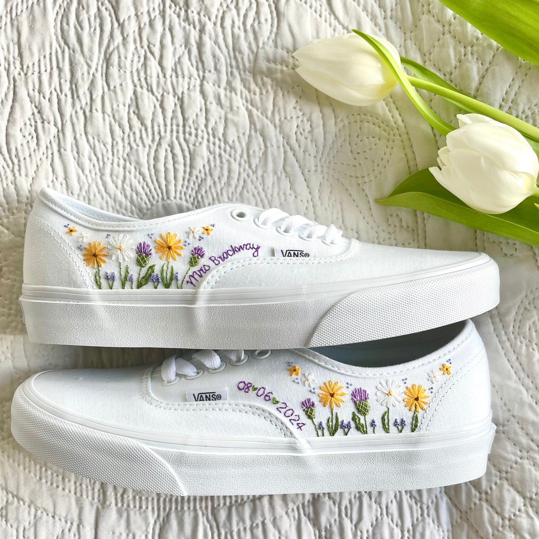 Thistle, Sunflower & Daisy Vans Authentic Trainers | Hand Embroidered ...