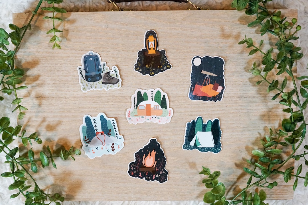 Camping Sticker Pack, 7 Stickers Included, Die-cut, Laptop Sticker ...