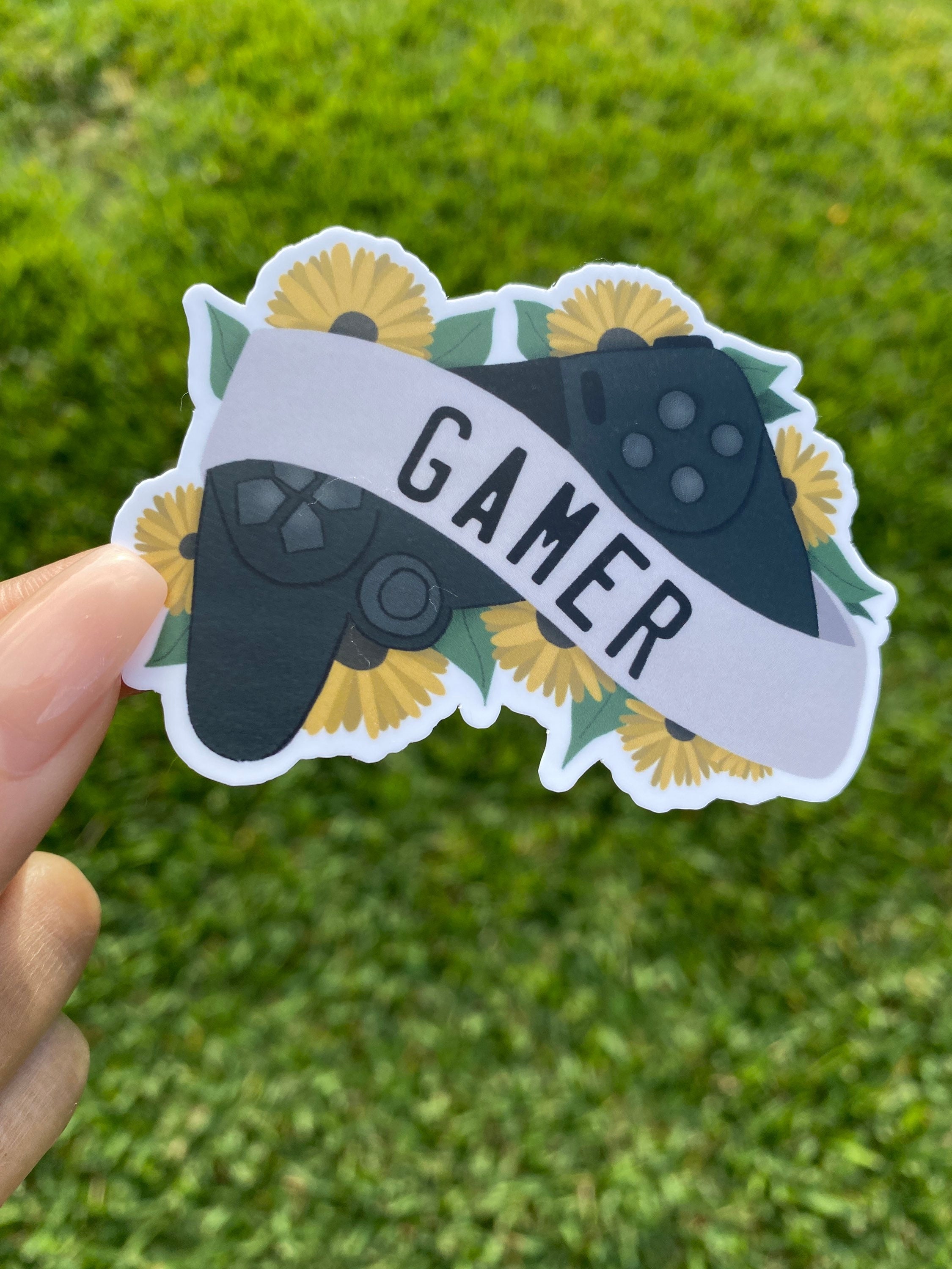 Gamer Vinyl Sticker, Video Game Controller With Flowers, Aesthetic ...