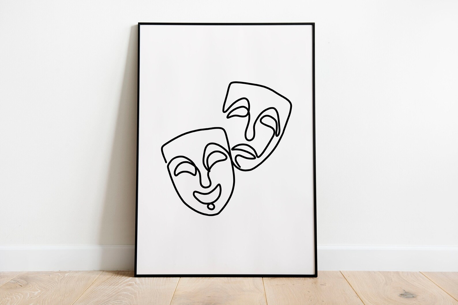 Comedy and Tragedy Mask, Single Line Face Art Print, Theatre Masks Art ...