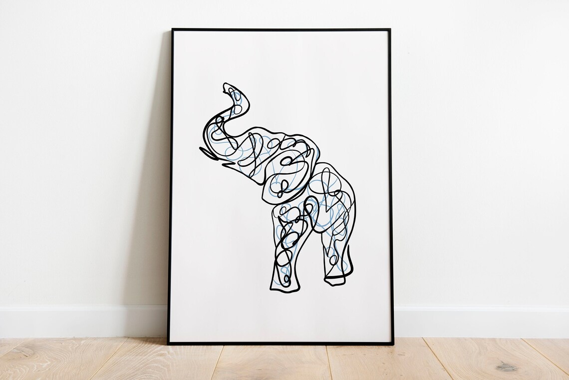 One Line Elephant Print Elephant Nursery Wall Art Printable | Etsy