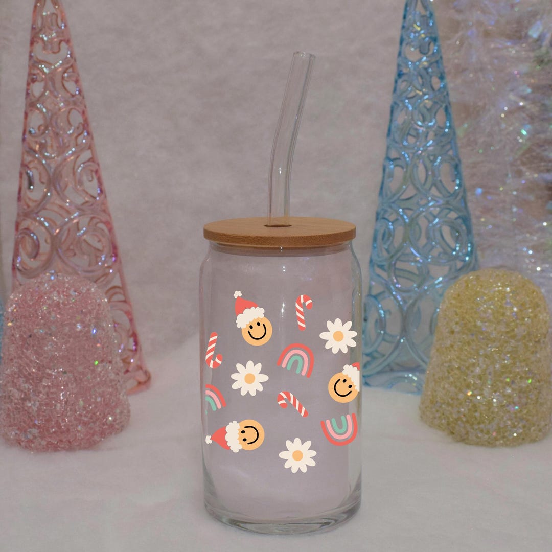 Preppy Christmas Glass Cup - Etsy