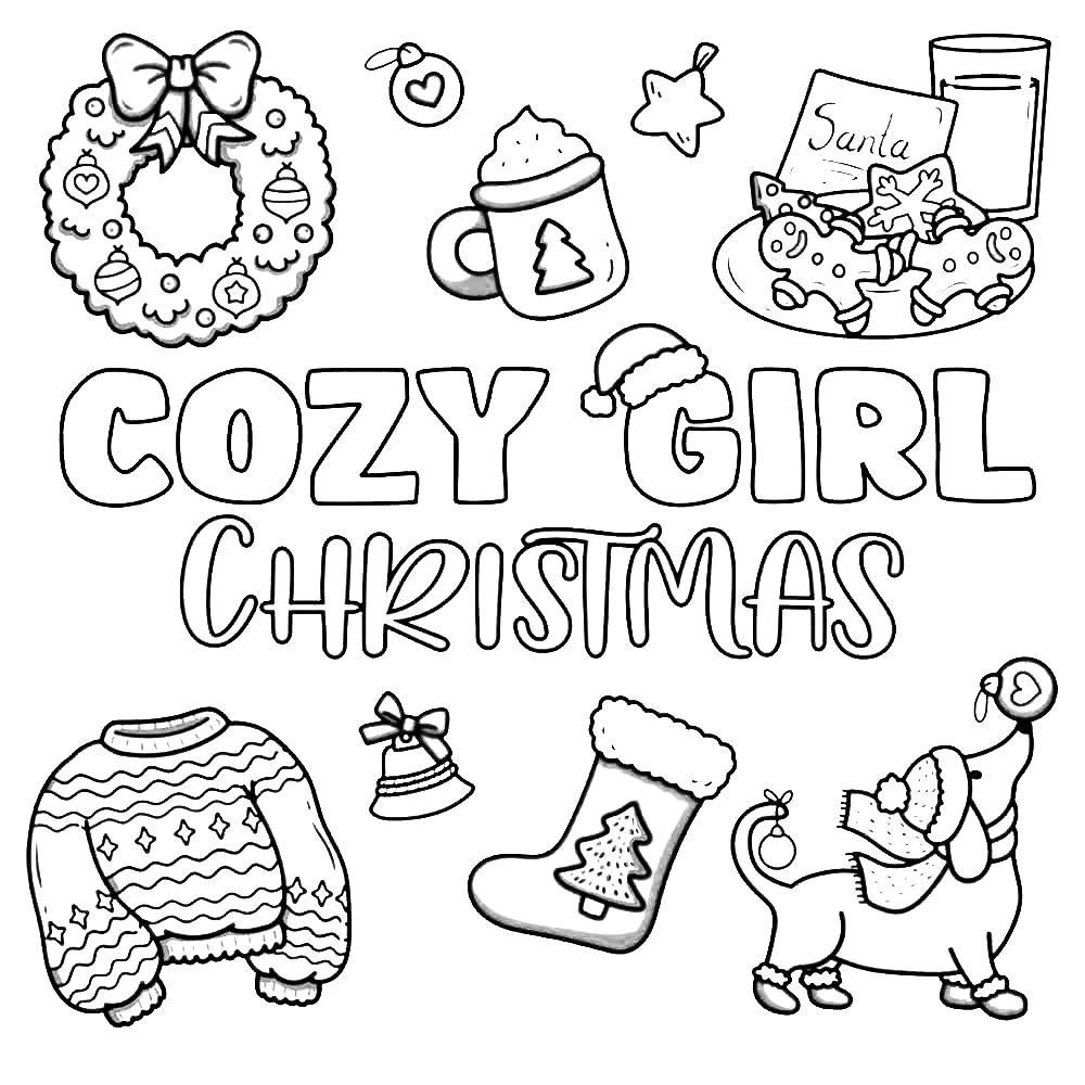 Cozy Girl Christmas Coloring 5 Pages - Etsy