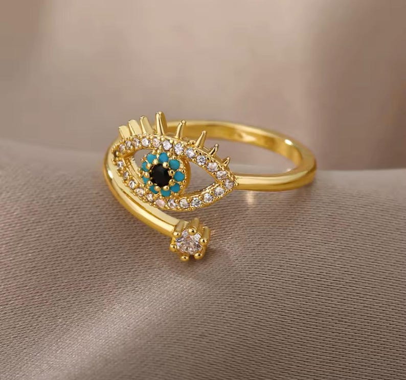 Lucky Turkish Blue Eye Rings for Women Open Adjustable Stainless Steel ...