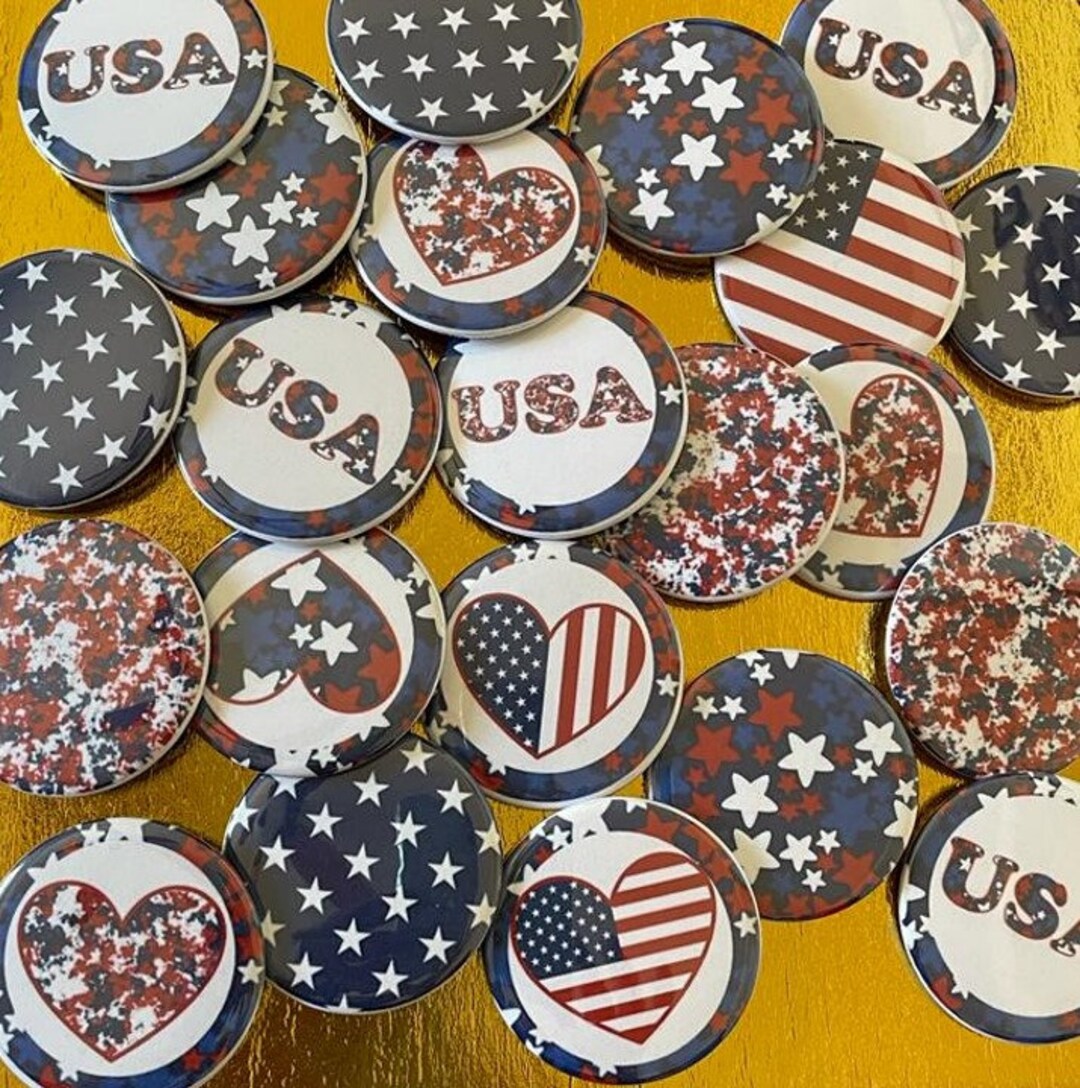 12 Amazing Designs of USA Patriotic Fourth of July Button Pins, Size 2. ...