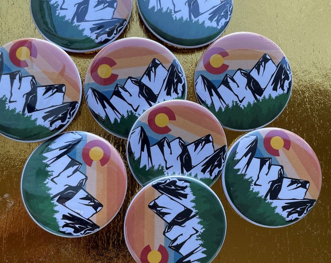Colorado Majestic Snow Mountains Sunset Scenery Landscape Art Button ...