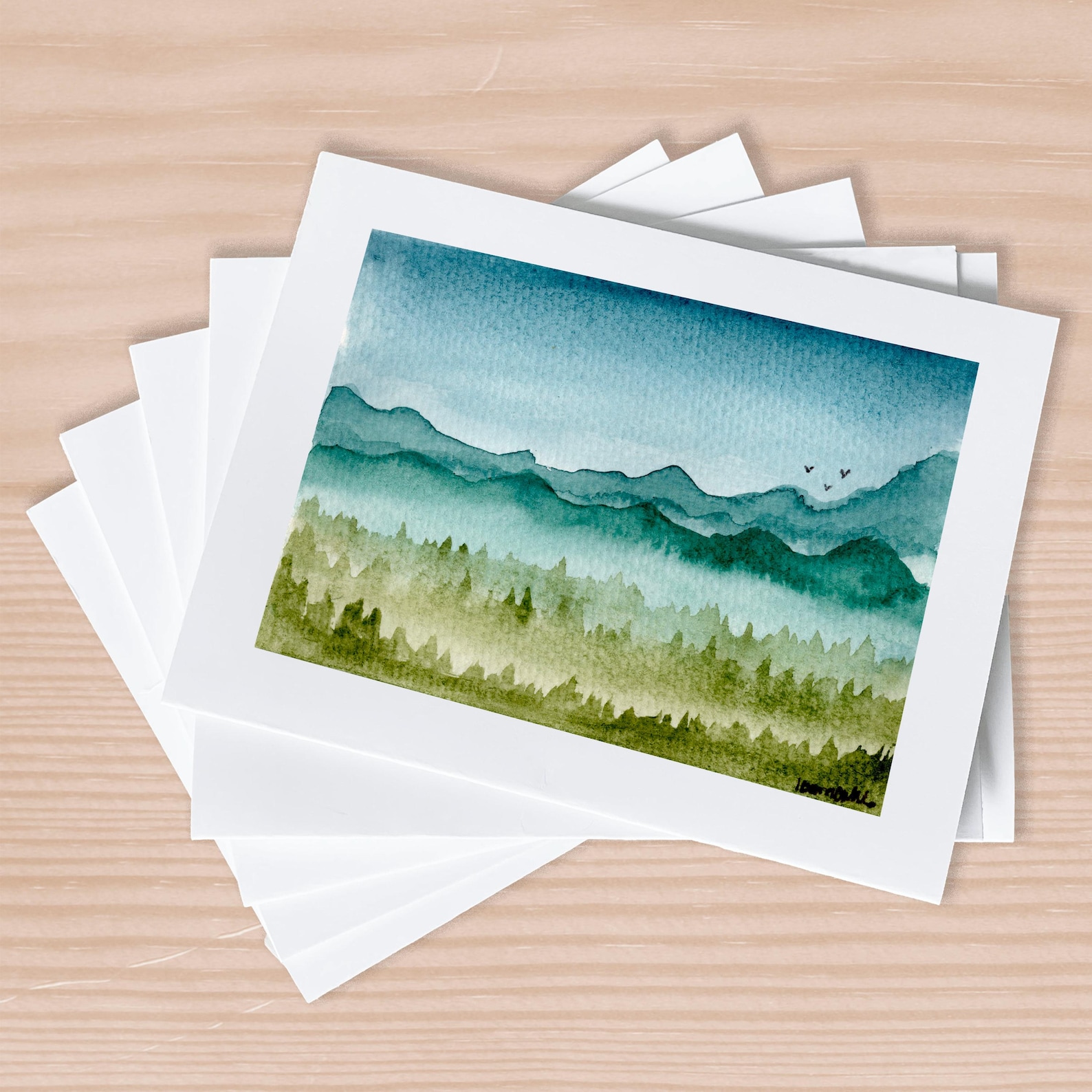 Watercolor Card Landscape Card Set of 6, Notecard Set With Envelope ...