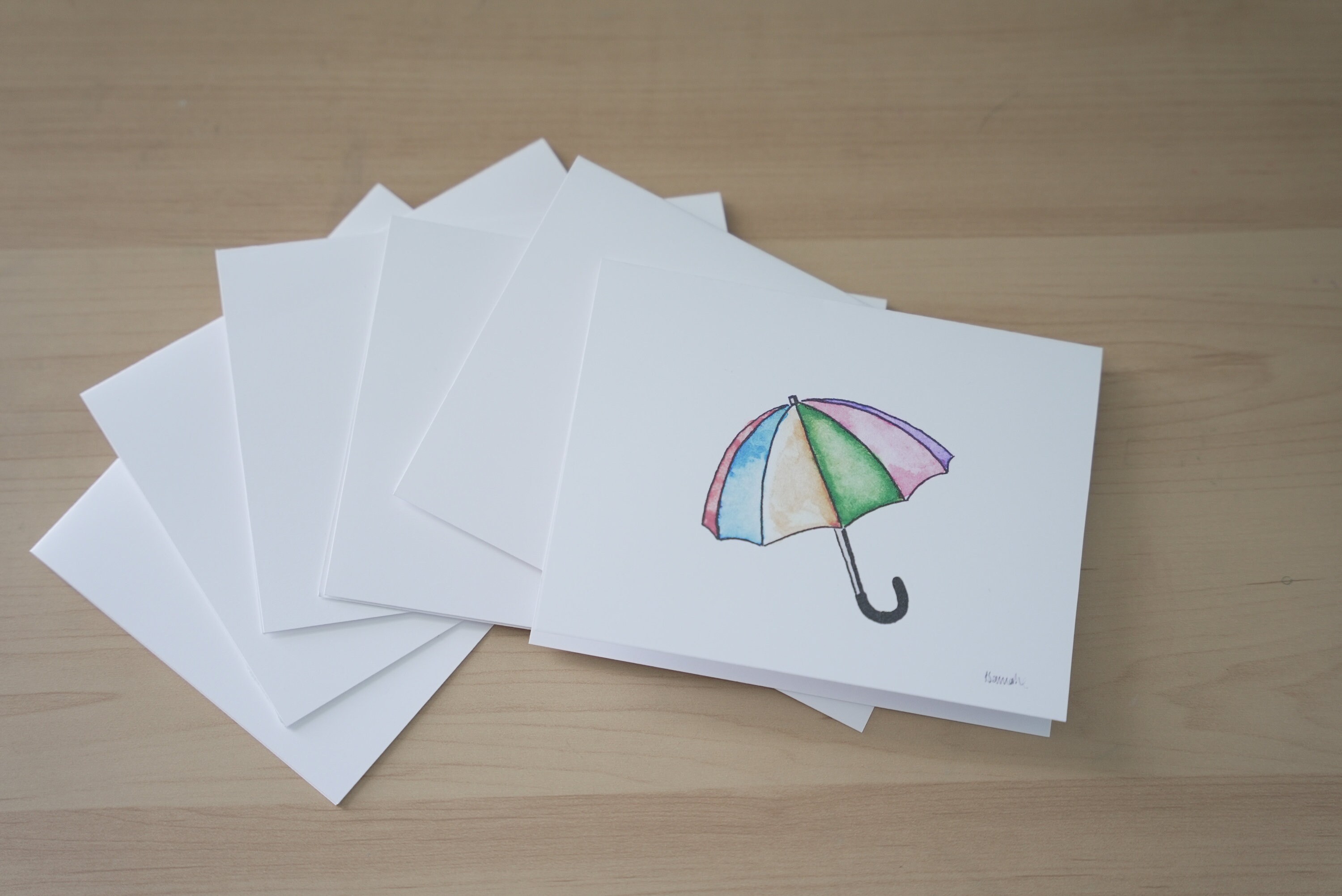 Umbrella Card Set of 6, Notecard Set With Envelope, Rainy Day Card ...