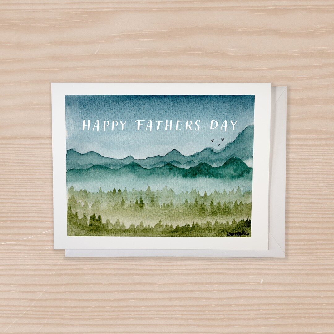 Happy Fathers Day Card, Mountains Card, Watercolor Landscape Stationary ...