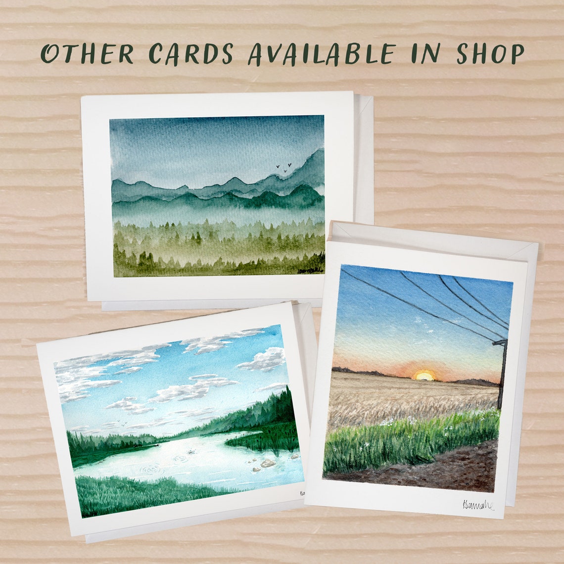 Watercolor Card Landscape Card Set of 6, Notecard Set With Envelope ...