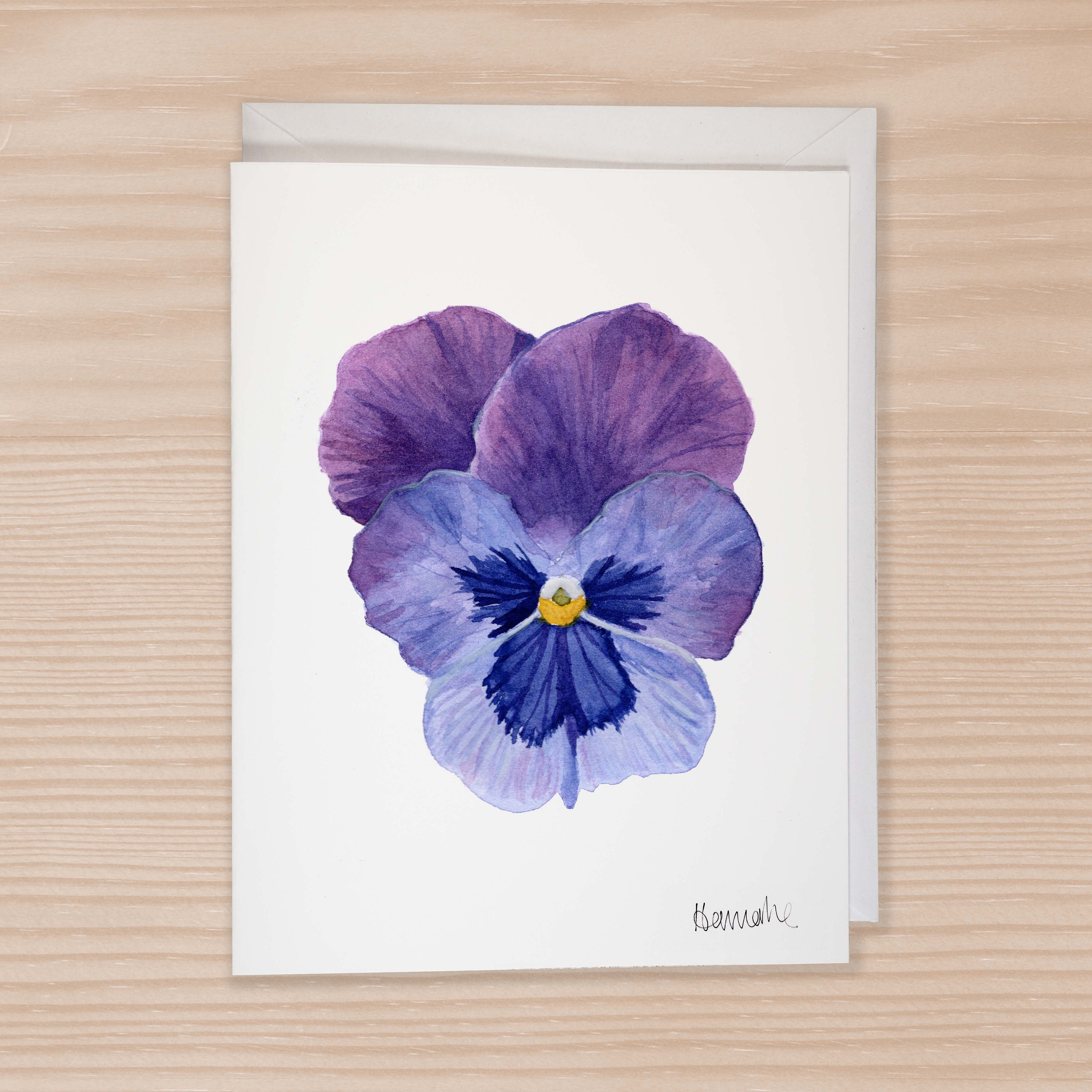 Watercolor Card Purple Pansy Notecard Set of 6, Flower Notecard With ...