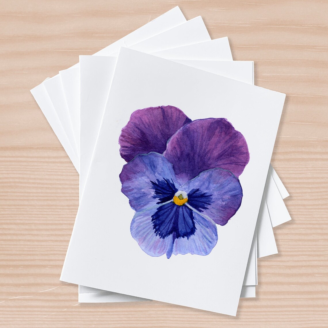 Watercolor Card Purple Pansy Notecard Set of 6, Flower Notecard With ...