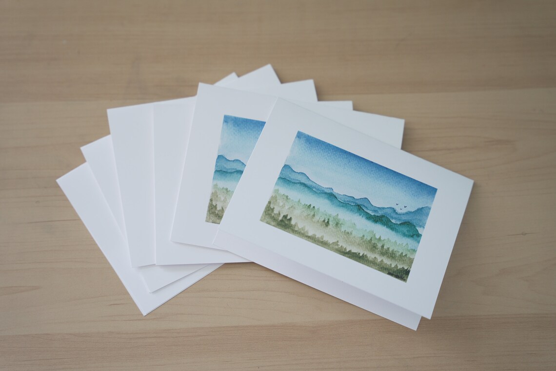 Watercolor Card Landscape Card Set of 6, Notecard Set With Envelope ...