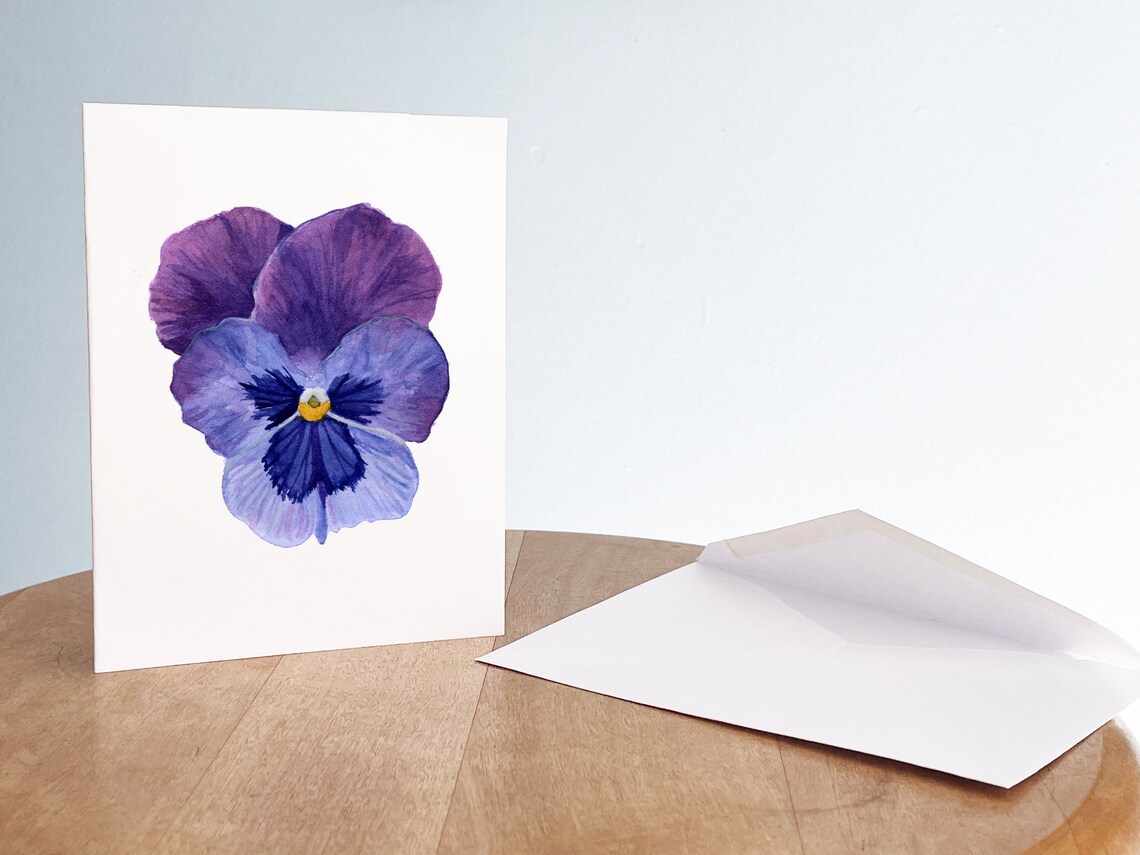 Watercolor Card Purple Pansy Notecard Set of 6, Flower Notecard With ...