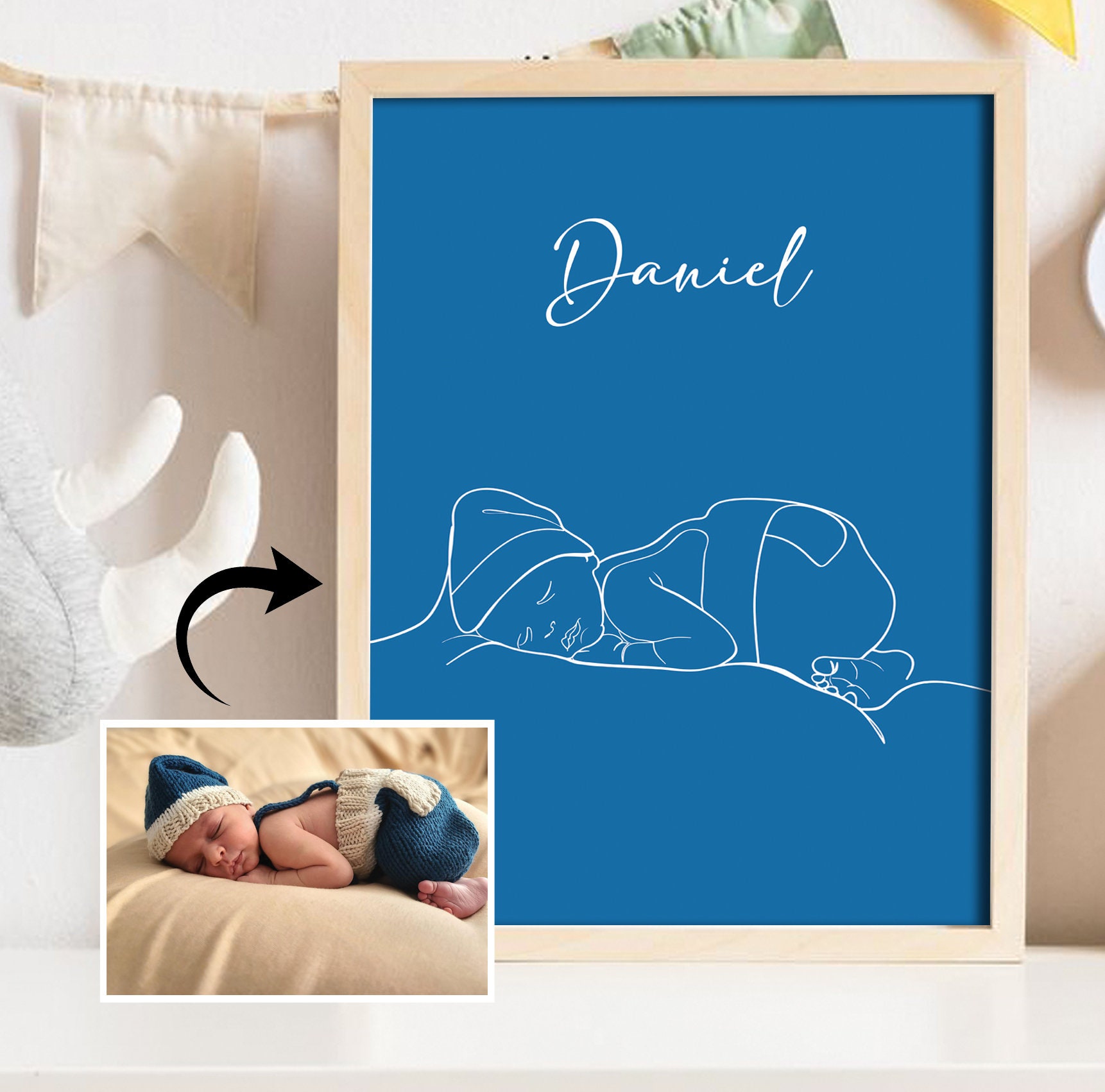 Newborn Line Art, Custom Newborn Photo Illustration, Baby Line Art ...