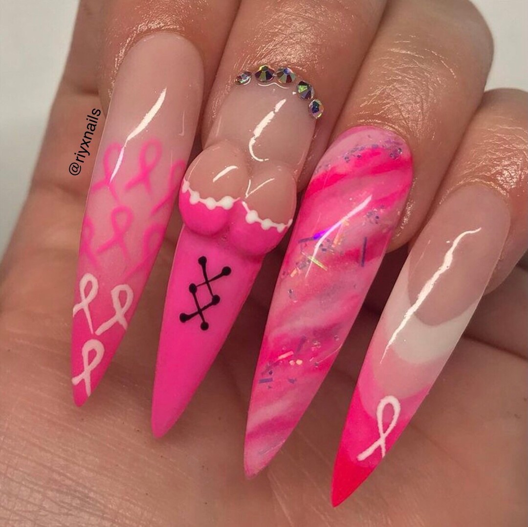 Breast Cancer Awareness Month Press on Nails RIYNAILS - Etsy