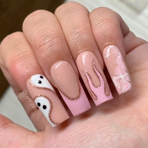 Cute Pink Halloween Ghost Press on Nails RIYNAILS - Etsy UK