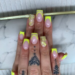 Neon Yellow Marble Press on Nails RIYNAILS - Etsy