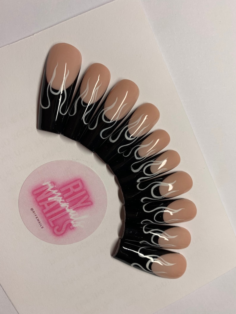 Black Tip Flame Design Press on Nails RIYNAILS - Etsy