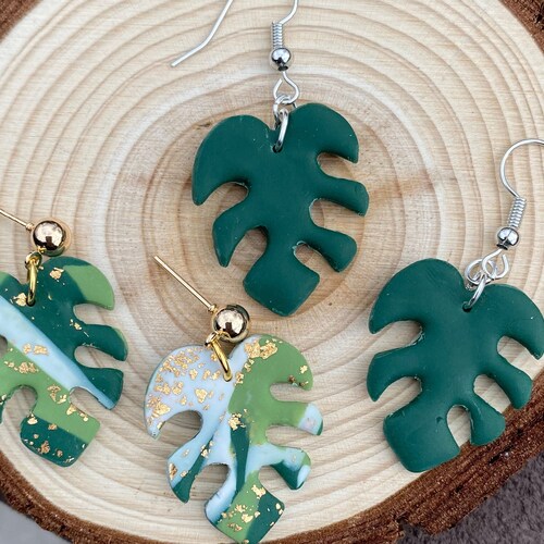 Monstera Leaf Earrings/ Dangle and Stud Clay Earrings - Etsy