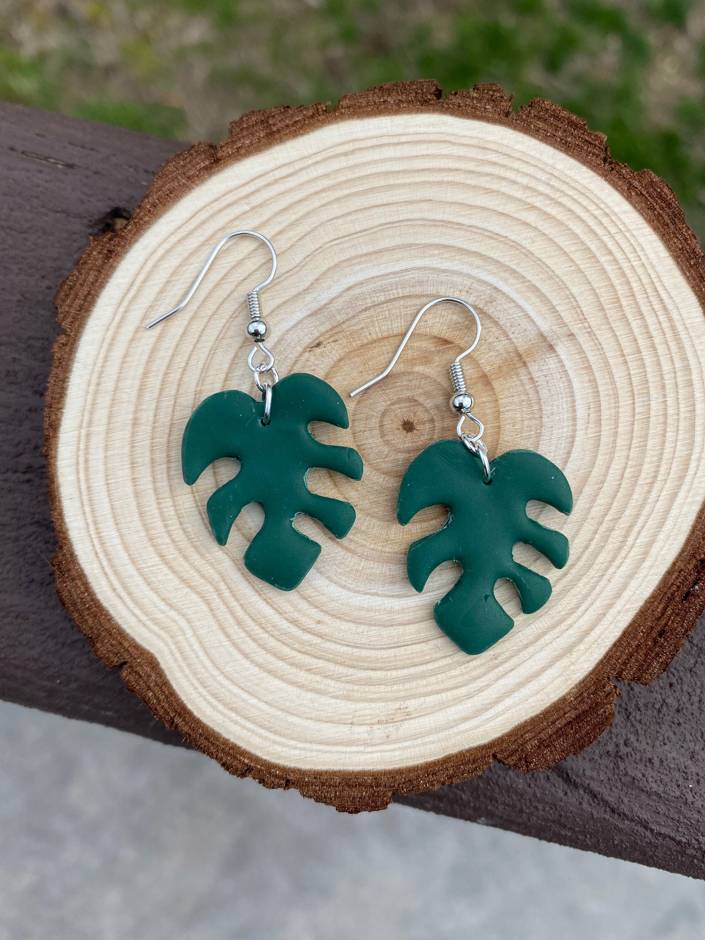 Monstera Leaf Earrings/ Dangle and Stud Clay Earrings - Etsy