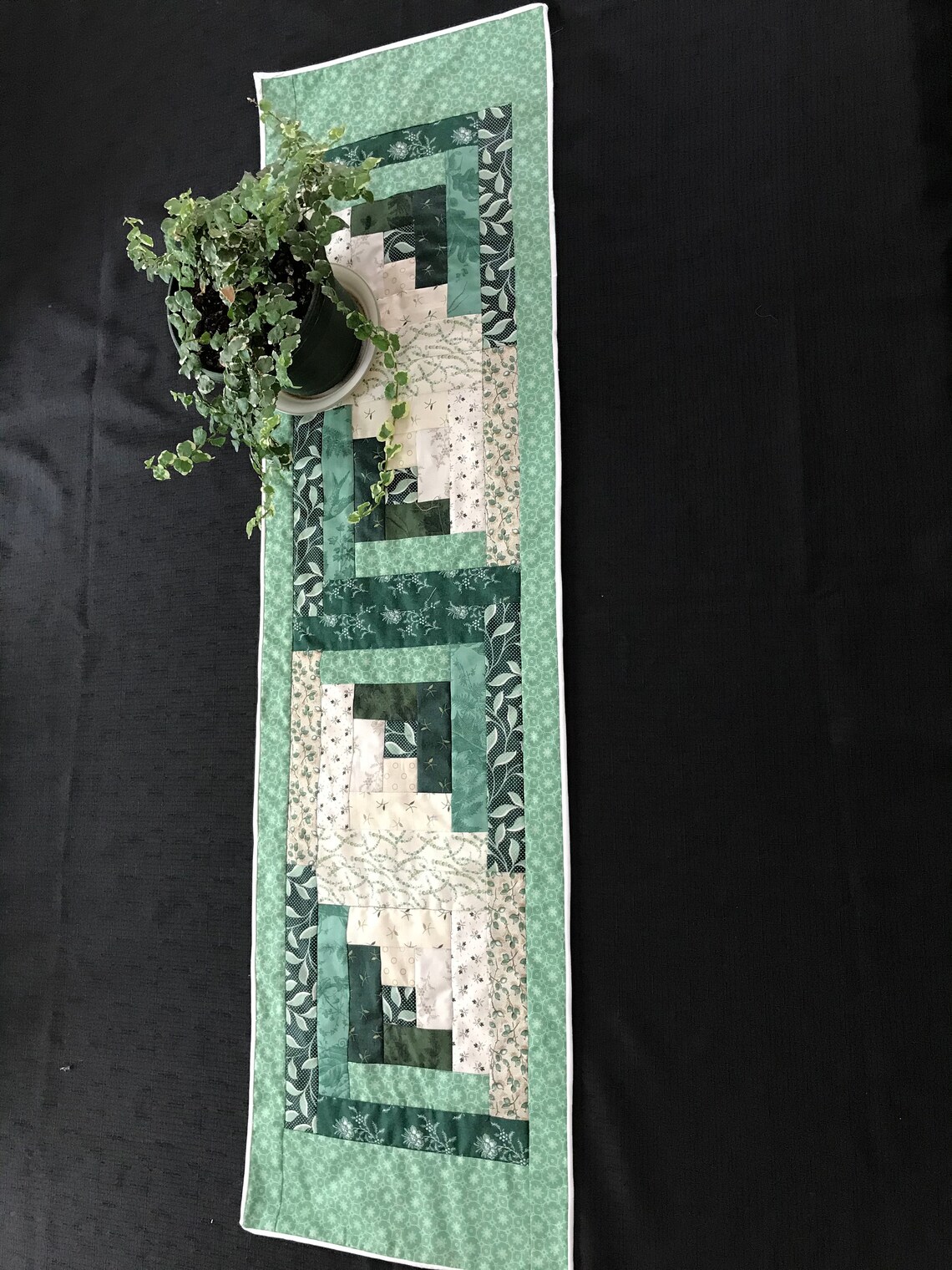 Quilted Green Log Cabin Table Runner - Etsy