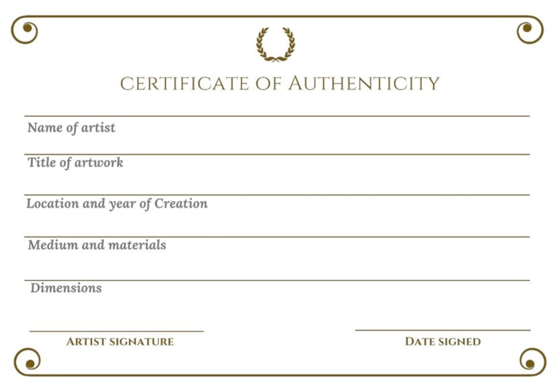 Certificate of Authenticity, Downloadable Certificate of Authenticity ...