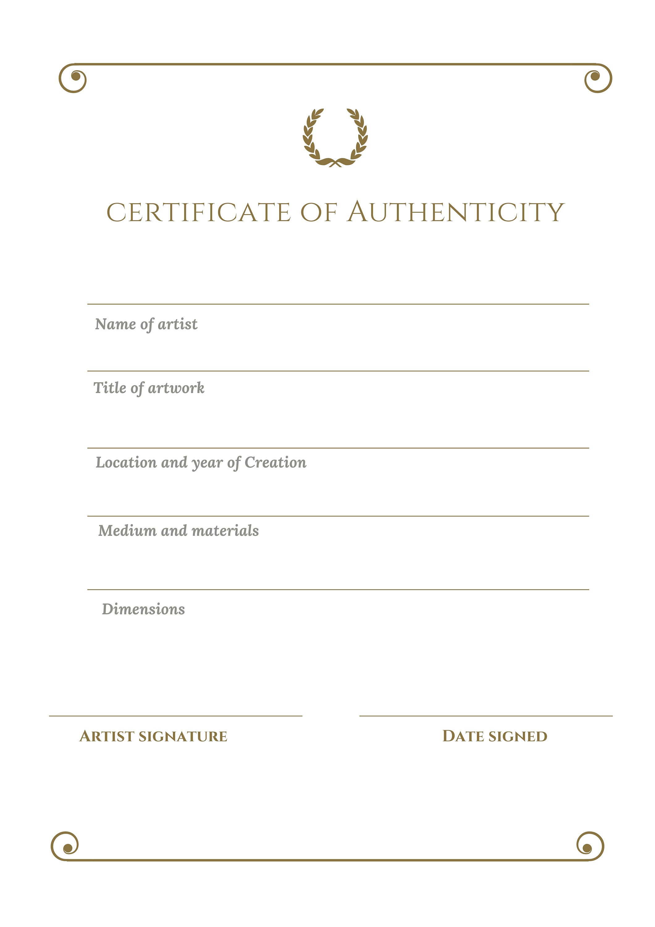 Certificate of Authenticity, Downloadable Certificate of Authenticity ...