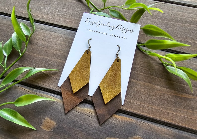 Yellow and Brown Stacked Leather Diamond Earrings - Etsy