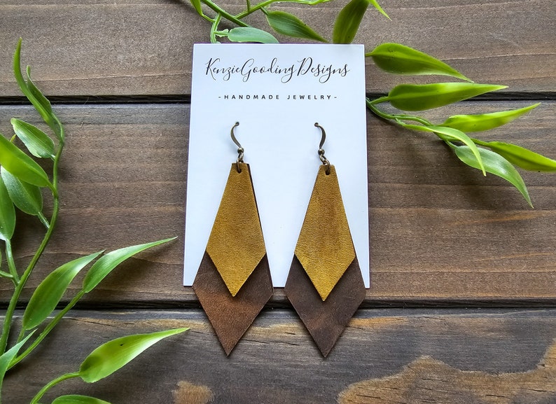 Yellow and Brown Stacked Leather Diamond Earrings - Etsy