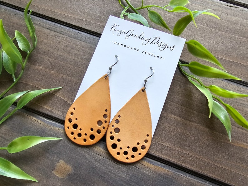 Natural Vegetable Tanned Leather Teardrop Earrings - Etsy