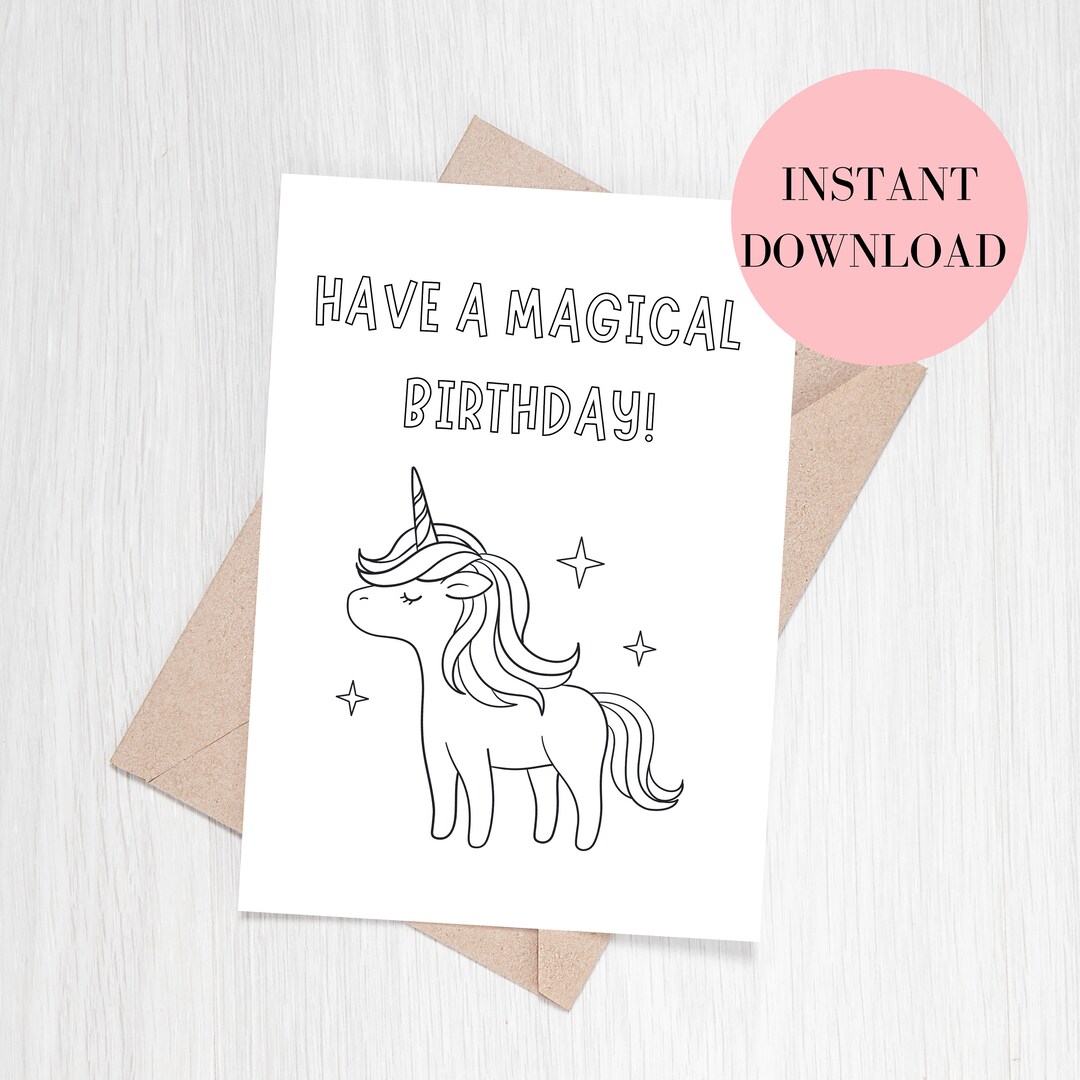 Printable Colouring Card, Instant Download Unicorn Card, Digital Card ...